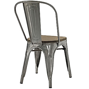 Modway Promenade Stackable Modern Aluminum Bistro Dining Side Chair With Bamboo Seat in GunMetal