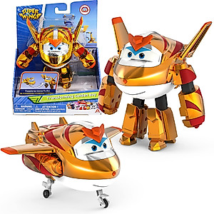 Super Wings 5" Transforming Golden Boy, Airplane Toys Vehicle Action Figure, Transformer Plane to Robot, Birthday Gifts for 3 4 5 Year Old Boys Girls Preschool Kids, Gold