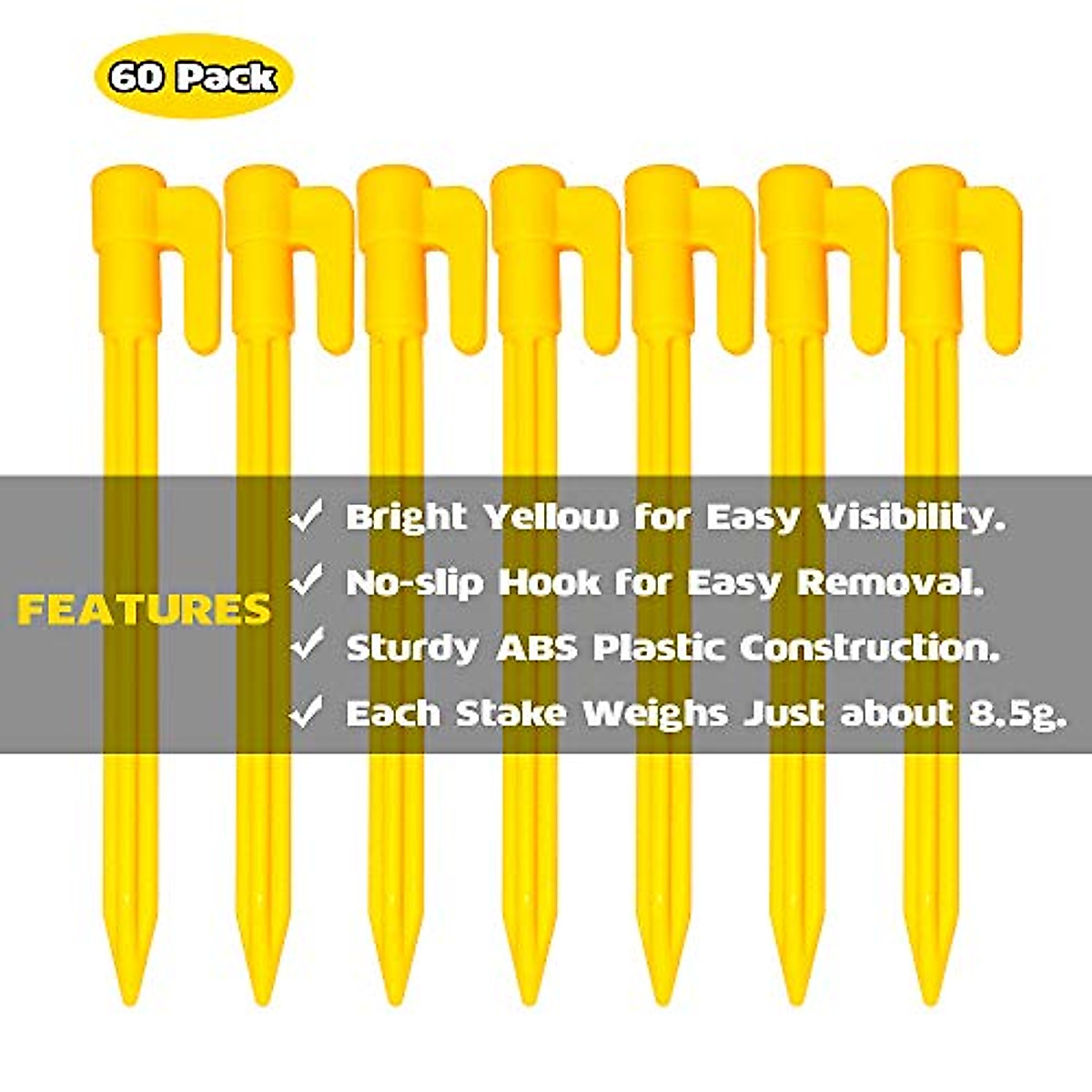 Hikemax 60 Pack Plastic Tent Pegs Garden Landscape Stakes 5.7 Inch for Anchoring Garden Netting, Camping Tents, Rain Tarps and Landscape Fabric Lawn Edging