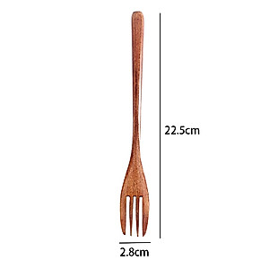 Leadigol 10PCS Wooden Spoons Forks Set Kitchen Tableware Reusable Eco-Friendly Tableware Teaspoon Wooden Forks Salad Dinner Fork Tableware Dinnerware