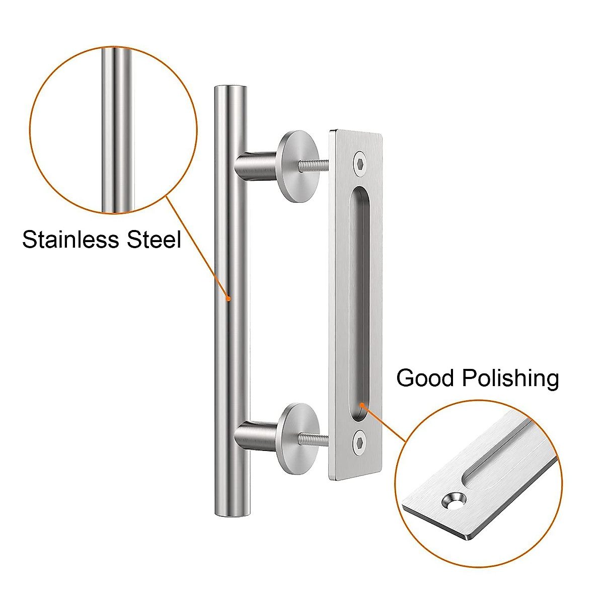 WINSOON 4FT Antique Single Sliding Barn Door Hardware Roller Track Kit J Shape Black with Sliding Barn Door Handles Brushed Nickel