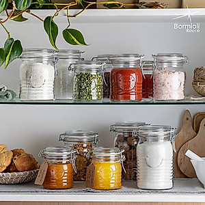 Bormioli Rocco Officina 1825 Variety Pack, Set Of 3 Glass Jars (33.75 Oz. 25.25 Oz. 17 Oz.), Wide Opening, With Airtight Hinged Lid, clear, Made In Italy.