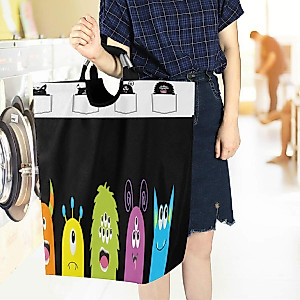 visesunny Collapsible Laundry Basket Monster Face Set Large Laundry Hamper with Handle Toys and Clothing Organization for Bathroom, Bedroom, Home, Dorm, Travel
