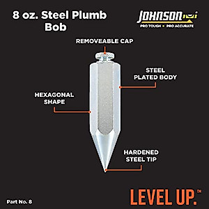 Johnson Level & Tool 08 Steel Hexagonal Plumb Bob, 8 oz., Steel Finish, 1 Pack