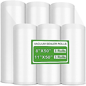 Patelai 6 Pack Clear Vacuum Sealer Bags 3 Rolls 11'' x 50'' and 3 Rolls 8'' x 50'' Sous Vide Meal Prep Vacuum Sealer Bags Rolls Puncture Prevention Commercial Grade Seal Bags for Food Cooking Storage