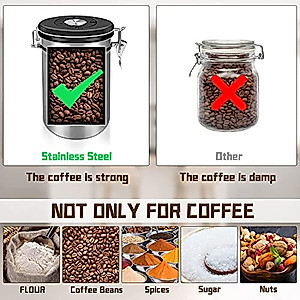 Samyoung Coffee Canister Airtight, Stainless Steel Container for 635g/22.8oz Coffee Beans,Large 1800 ml Tea & Coffee Storage Jars with co2 Valve, 30ml Measure Spoon and 70 ml Mini Travel Jar