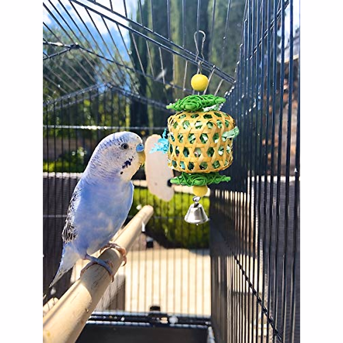 CooShou 3Pcs Bird Parrot Shredder Toys Handmade Bamboo Parrot Conures Chewing Toy with Rattan Five-Pointed Stars Small Bird Hanging Swing Foraging Toy for Cockatiels Budgie Parroket