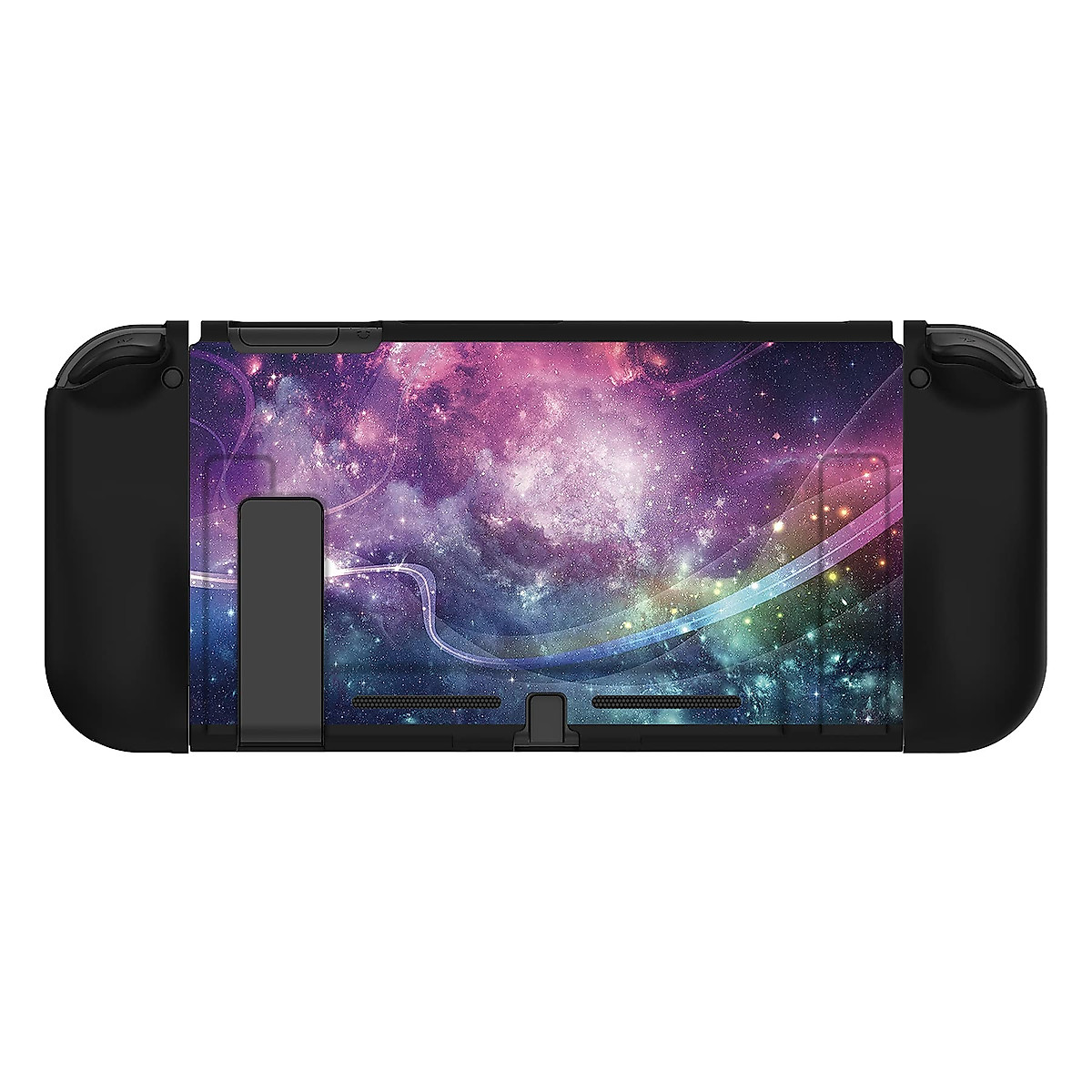 PlayVital Purple Galaxy Protective Case for Nintendo Switch, Soft TPU Slim Case Cover for Nintendo Switch Joycon Console with Colorful ABXY Direction Button Caps