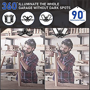 LED Garage Light, Ultra Bright Garage Lights Ceiling Led 360° Illuminator, 100W 12000LM 6500K Deformable LED Garage Ceiling Lights with 5 Adjustable Panels E26/E27 for Garage Basement Bay Workshop