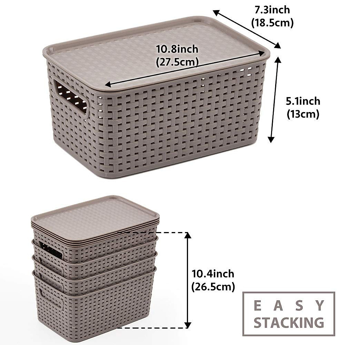 EZOWare Set of 8 Gray Plastic Woven Knit Baskets, Storage Organizer Bins Boxes Tray For Office, Classroom, Desktop, Drawer and More