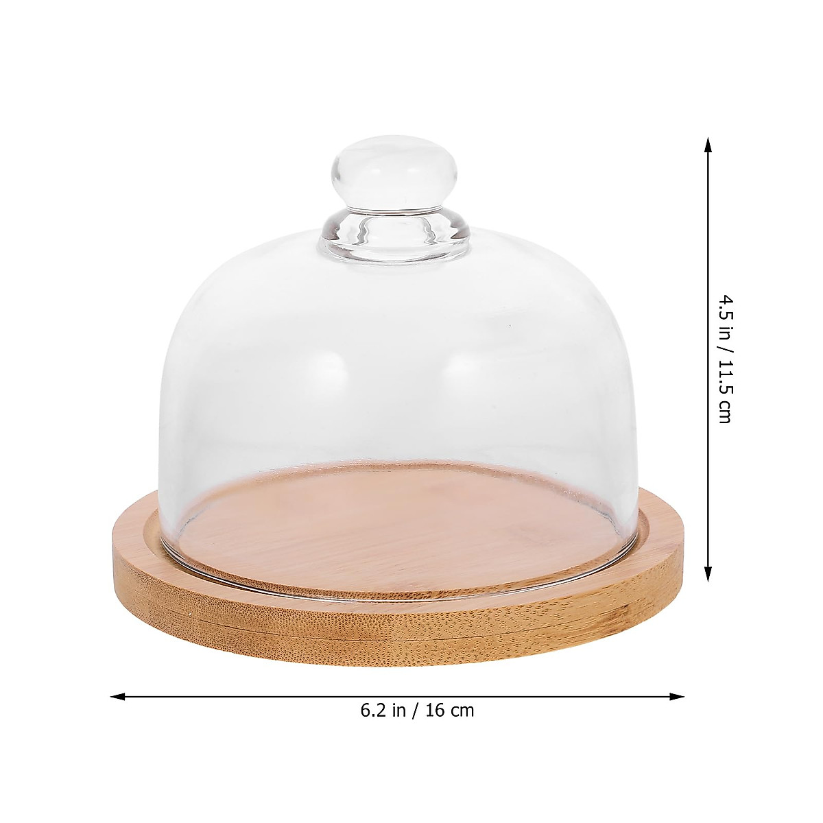 GANAZONO Household Cake Cupcake Holder Container, Food Holder with Wooden Base and Glass Lid Cake Display Dessert Storage Tray （ Glass Cover+ Tray ）