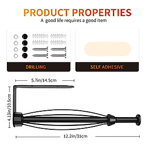 Paper Towel Holder Under Cabinet, Wall Mount, 2 Pack Single Hand Operable, with Damping Effect, Bend-Resistant, Self-Adhesive or Drill Mounting for Kitchen Bathroom, Black+Silver