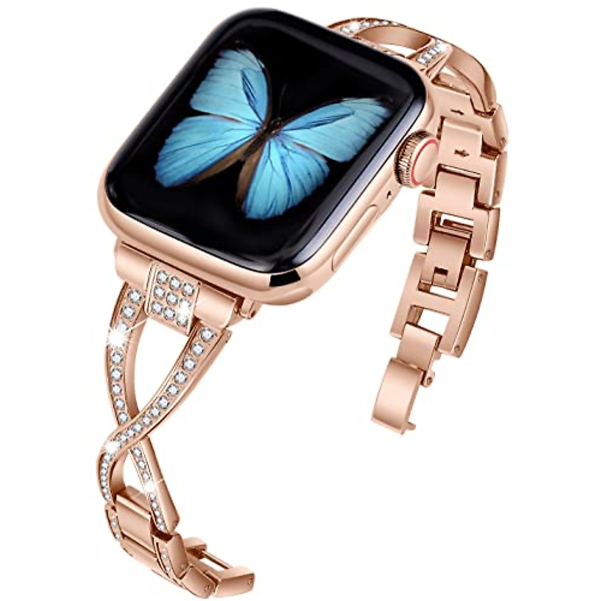 JFdragon for Apple Watch Band 38mm 40mm 41mm Women Series 8 7 6 5 4 3 2 1 SE iwatch Bands Bling Metal Bracelet Fancy Cute Dressy Strap Rose Gold