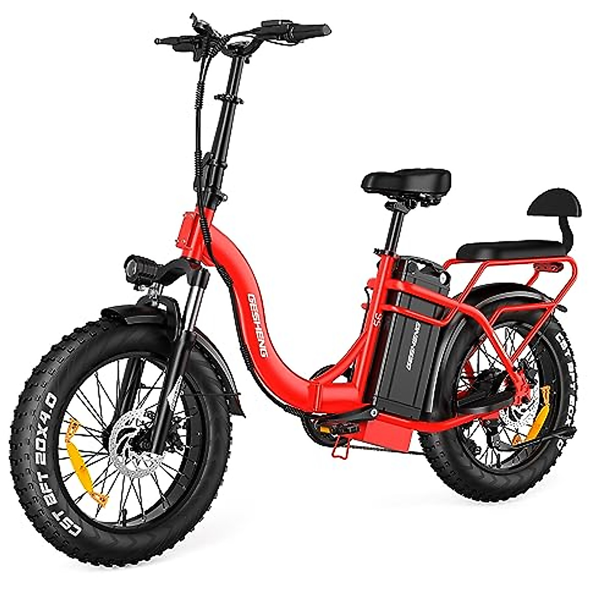 GESHENG 90Miles Long Range【Samsung 30AH】 Electric Bike, 750W&28MPH Folding Ebike for Adults, 20 x 4.0” Step-Thru & Fat Tire E Bike with Shimano 7-Speed, 2seats Commuter Electric Bike