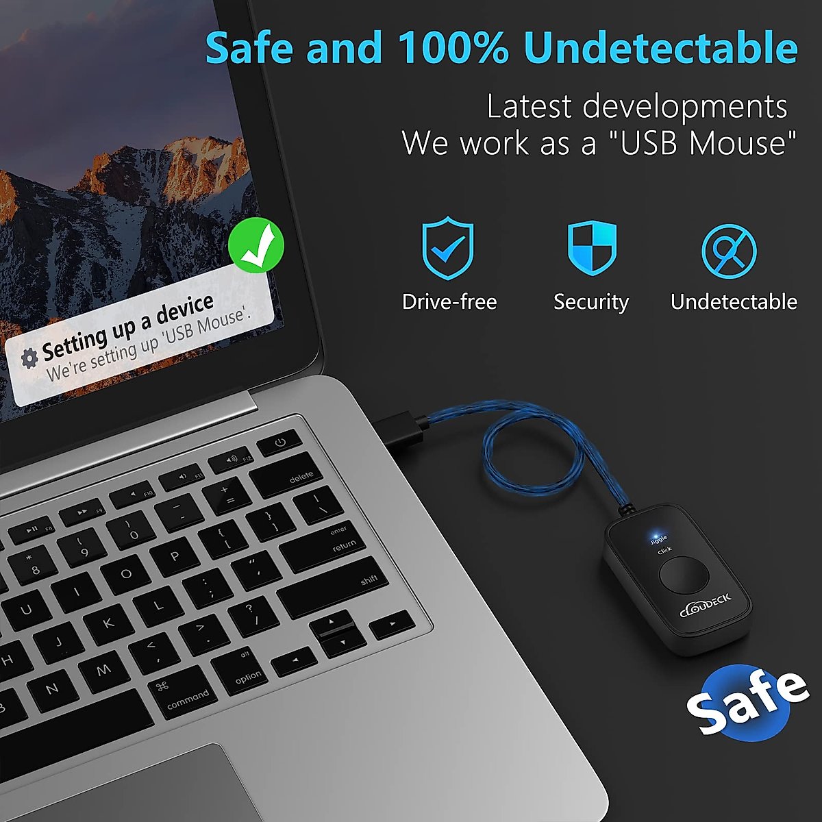 Cloudeck Mouse Jiggler Undetectable for Computer, USB Mouse Mover, Gaming Automatic Continuous and Assistive Click Device, Plug & Play, Simulate Mouse Pointer Movement to Prevent PC Going Sleep