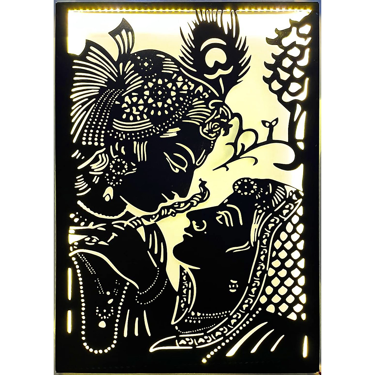EU Radha Krishna Metal Wall Art Hanging With Backlight Led For Pooja Room Home Deco Lights For Mandir Krishna Swing Jhula Antique Metal Flute Wall Decor For Living Room Big Size