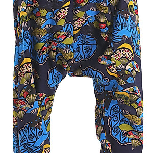 AITFINEISM Men's Causal Harem Pants Loose Drawstring Aladdin Boho Hippie Drop Crotch Trousers (4X-Large, Blue)