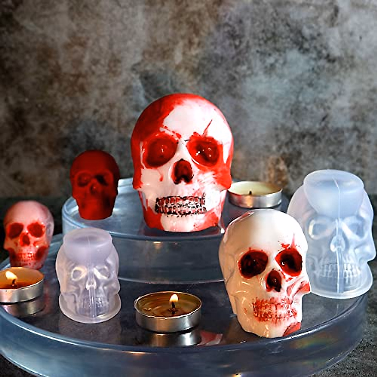 RESINWORLD Set of Large + Medium + Small 3D Skull Resin Molds, Flexible Clear Silicone Skull Head Molds, Silicone Molds for Resin, Clay, Candle Wax Casting, Halloween Home Decoration