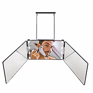 SZHSTC 3 Way Mirror for Hair Cutting with Lights, 360 Trifold Mirror for Self Haircuts for Men Barber Use Hair Cutting Tools to See Back of Head with Adjustable Portable Hooks