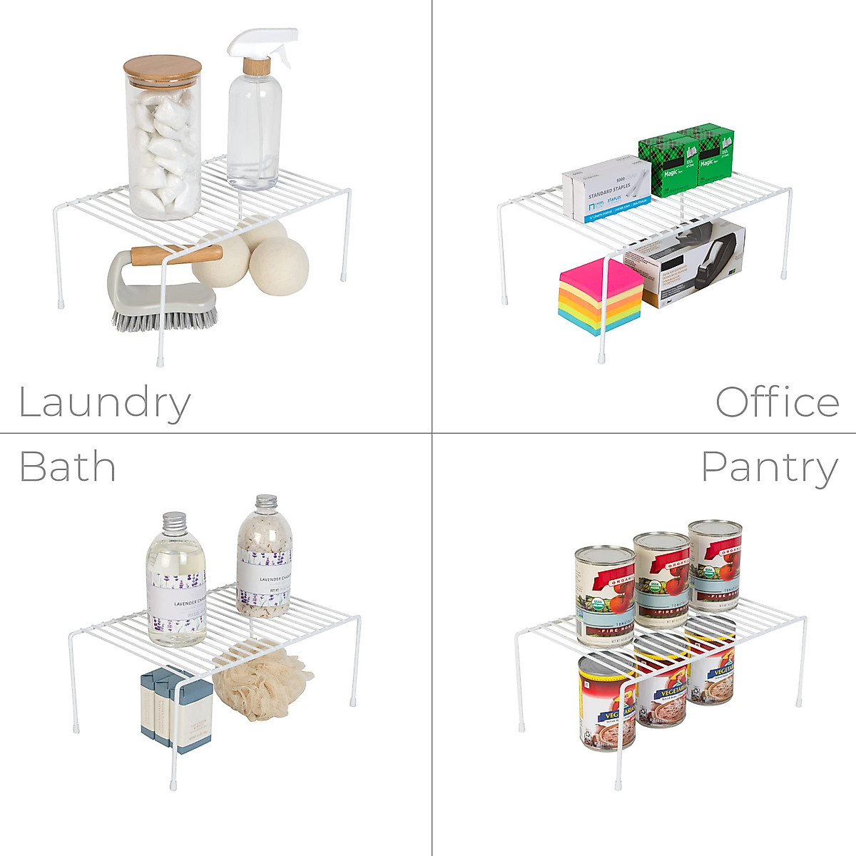 Smart Design Cabinet Storage Shelf Rack and Undershelf Storage Basket Bundle – Medium Shelf Rack (8.5 x 13.25 Inch) and Medium Storage Basket (16 x 5.5 Inch) – Steel Metal Wire – White