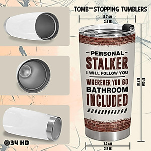 34HD Funny Black Cat Tumbler with Lid, 20 oz Stainless Steel Vacuum Insulated Personal Stalker Coffee Mug, Horror Cup, Cat Lover Gifts for Women Men Birthday Halloween Christmas