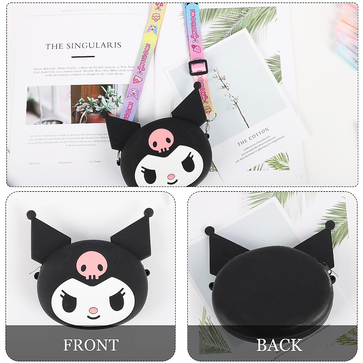 Kawaii Crossbody Bag - Black Rabbit Anime Purse Cute Coin Purse with Adjustable Shoulder Strap,Mini Black Wallet for Valentine's Day Birthday Gift