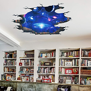 RW-5020 Removable Creative 3D Blue Out of Space Milky Way Wall Decals Home Wall Art Decor Wall Stickers Murals for Kids Girls Boys Bedroom Nursery Baby Playroom Living Room Wall Decoration (Space)