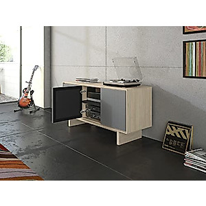 BDI Octave 8377 Triple-Width Media Cabinet, Drift Oak with Grey Flat Doors