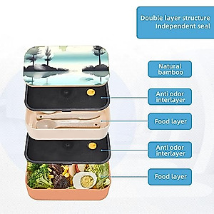 Tranquil Lakes Adult Lunch Box, Bento Box, With Cutlery Set Of 3, 2 Compartments, Rectangular, Lunch Box For Adults