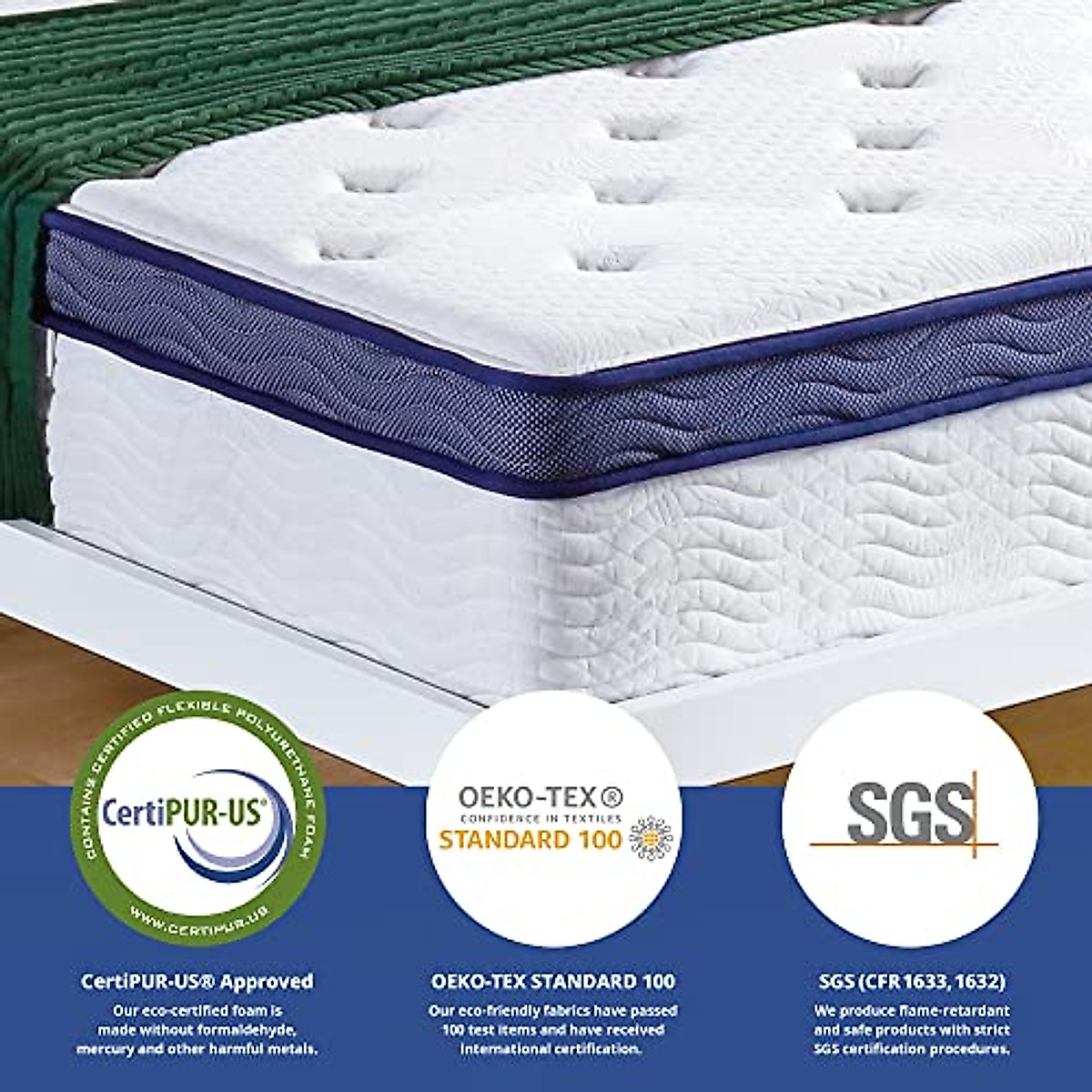 Olee Sleep 12 Inch Midnight Euro Top Gel Memory Foam Spring Hybrid Mattress, Mattress In a Box, CertiPUR-US Certified, Queen