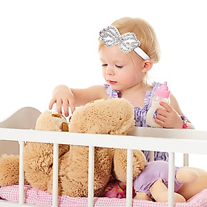 Juinte 6 Pcs White Baptism Headband for Baby Girl Toddler Elastic Chiffon Flower Crystal Lace Headbands Christening White Baby Baptism Headband Gifts Birthday Baby Shower Party(Elegant Style)