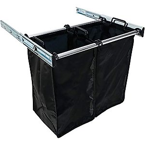 TAG Hardware Full Extension Pullout Laundry Hamper with Removable Bag Polished chrome (24" W 2 removable small bags)