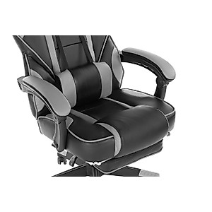 KILLABEE Massage Gaming Chair High Back PU Leather PC Racing Computer Desk Office Swivel Recliner with Retractable Footrest and Adjustable Lumbar Support, Gray/Black