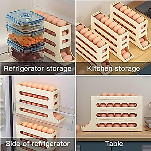 30 Eggs Egg Holder for Fridge,4 Tiers Egg Holder for Fridge,Auto Rolling Fridge Egg Organizer for Refrigerator,Space-Saving Egg Dispenser Holder,Fridge Egg Rack, Egg Storage Rack for Kitchen(White)
