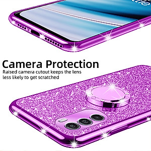 for Moto G-Stylus 5G 2022 Case: (NOT 4G/G Stylus 5G 2021) Motorola Phone Case with Ring Kickstand Lanyard Strap Shockproof Protective Cover Girls Women Cute Soft TPU Glitter Case - Purple