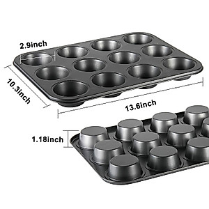 TAOUNOA Muffin Tin, 12-Well Nonstick Cupcake Pan Set of 2, Heavy Duty Steel Muffin Pan