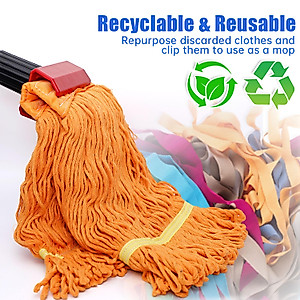 Commercial Mop Heavy Duty Industrial Mop with 77inch Long Handle, Looped-End String Wet Mop with 2 Mop Heads for Home, Garage, Office Floor Cleaning (Blue-Orange)