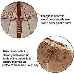AMMSUN 7.5ft Hula Thatched Tiki Patio Beach Umbrella Hawaiian Style 10 Ribs UPF 50+ with Tilt Carry Bag for Outdoor Tiki Bar, Tropical Palapa, Patio Garden Beach Pool Backyard Natural Color