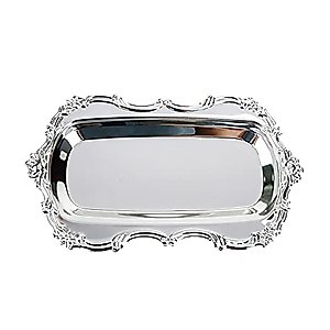 Quluxe Vintage Rectangle Metal Food Serving Tray, 8"×5" Reusable Decorative Appetizer Platter for Kitchen, Party, Centerpiece Display- Silver