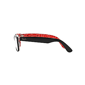 Ray-Ban RX5184 New Wayfarer Square Prescription Eyeglass Frames, Black on Texture Red/Demo Lens, 52 mm