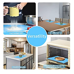 Silicone Pastry Mat for Rolling Dough Non Slip Extra Large, Nonstick Pastry Baking Mat with Measurements, Silicone Dough Rolling Mat with Dough Scraper (26" x 18", Blue)