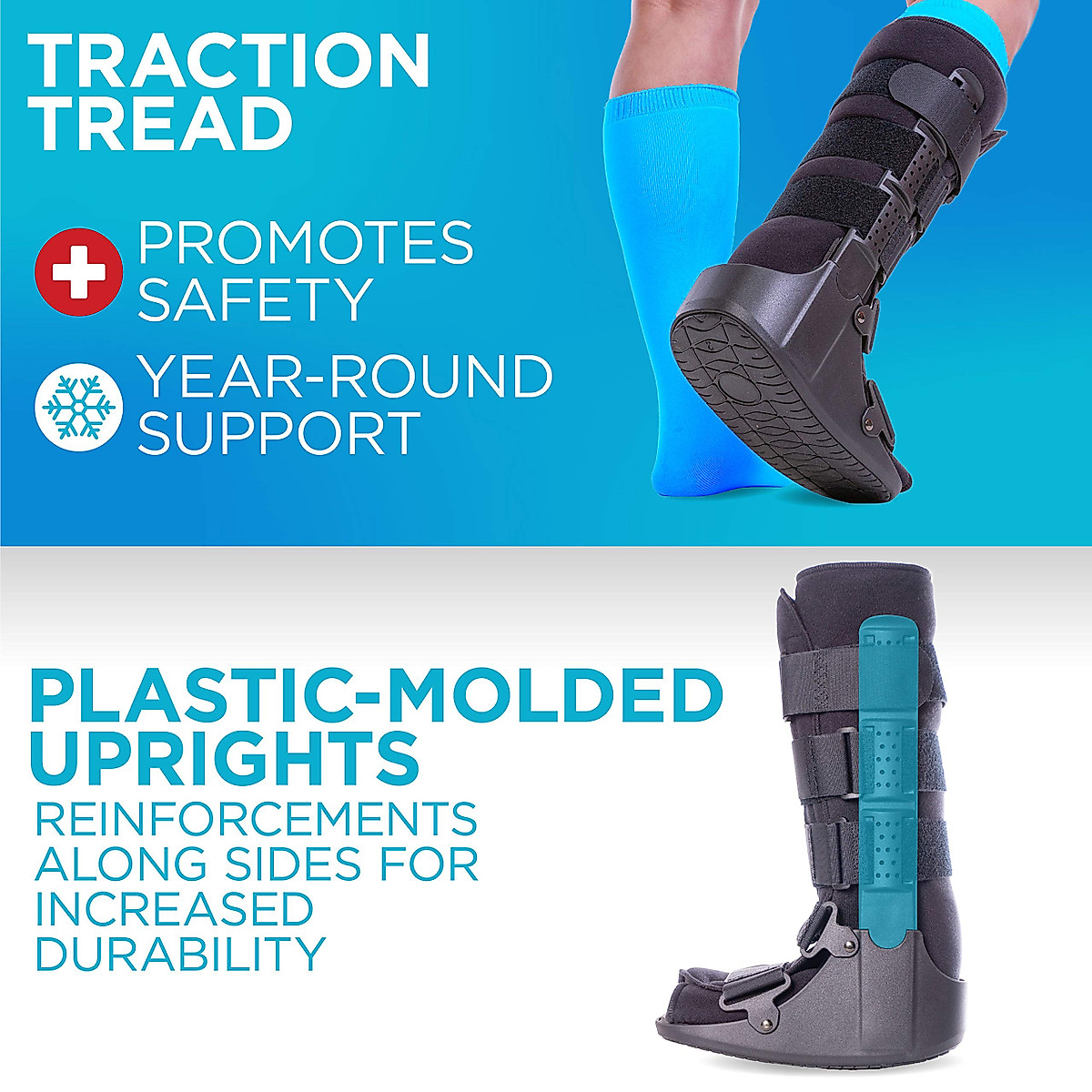BraceAbility Tall Pneumatic Walking Boot | Orthopedic CAM Air Walker & Inflatable Surgical Leg Cast for Broken Foot, Sprained Ankle, Fractures or Achilles Surgery Recovery (Large)