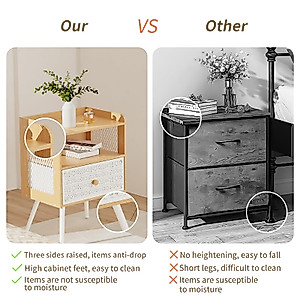 Nightstand, Bedside Table with Metal Drawers, End Table with Open Shelf, 2-Tier Open Adjustable Metal Floral Drawer Night Stand for Sofa Side Table, Bedroom Bedside Table, Maple White