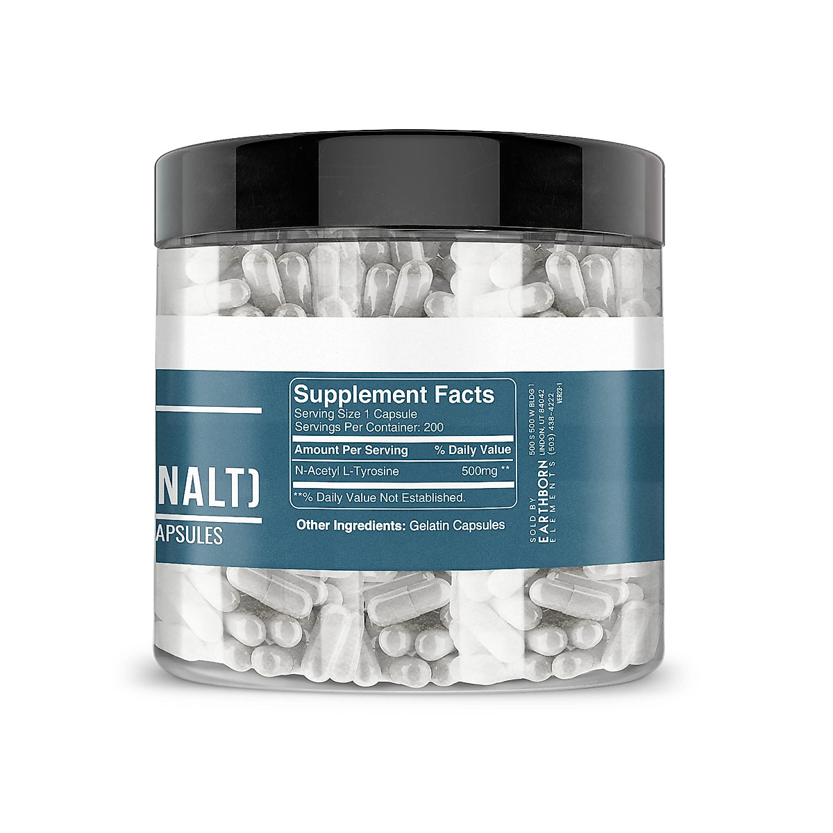 Earthborn Elements N-Acetyl L-Tyrosine (NALT) 200 Capsules, Pure & Undiluted, No Additives