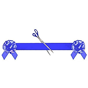 Grand Opening Kit-Ribbon, 10 inch Metallic Blue Bows, & Blue Handle Scissors-Easy Ribbon Cutting Ceremonial Supplies Pack (Blue Kit)