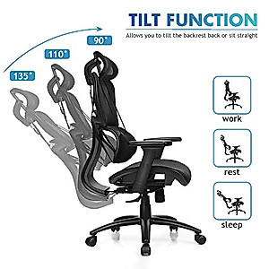 POWERSTONE Ergonomic Office Chair - High Back Computer Chairs with Adjustable Headrest Armrests and USB Massage Lumbar Support Gaming Chair 140°Reclining Breathable Mesh Back