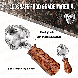 NEOUZA 51mm Espresso Portafilter Compatible with DeLonghi Dedica EC685 Coffee Machine,Mini Wood Handle,Non-pressurized Basket,Double Spouts (H1 Handle)