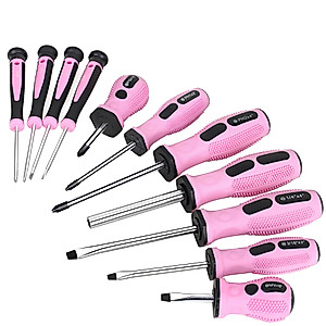 FASTPRO 21-Piece Magnetic Screwdrivers Set with Organizer Rack, Slotted Phillips Screwdrivers and Precision Screwdrivers, Repair Tool Kit for Women, Pink