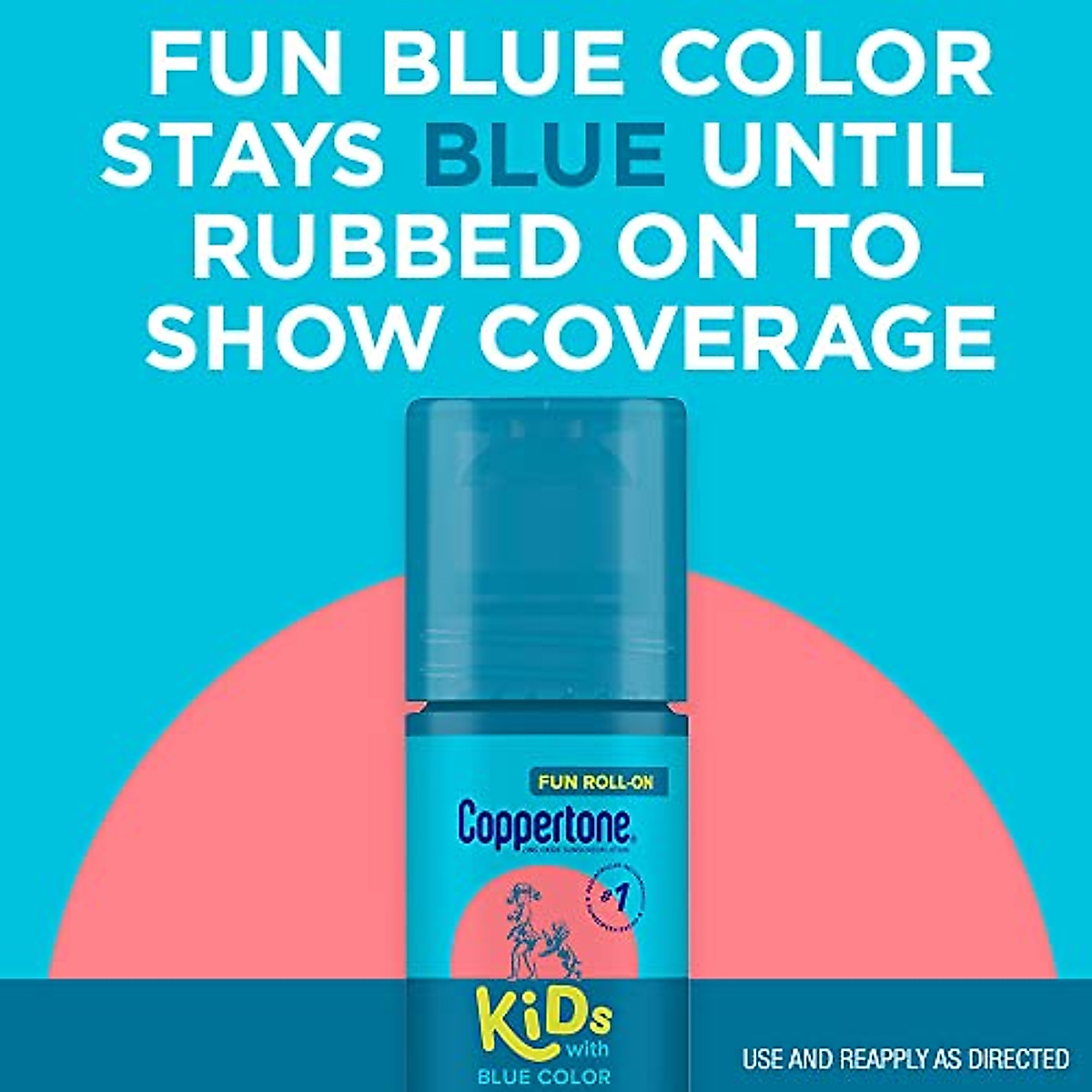 Coppertone Kids Roll-On Sunscreen with Blue Color, Zinc Oxide Sunscreen Lotion, Kids Tear Free Sunscreen, 2.5 fl oz bottle