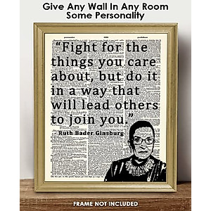 Inspirational Ruth Bader Ginsburg Wall Art "Fight for Things" 8x10 RBG Poster, RBG Wall Art & Motivational Wall Art, Positive Affirmations Wall Decor for Bedroom & Office Decor for Men &Women